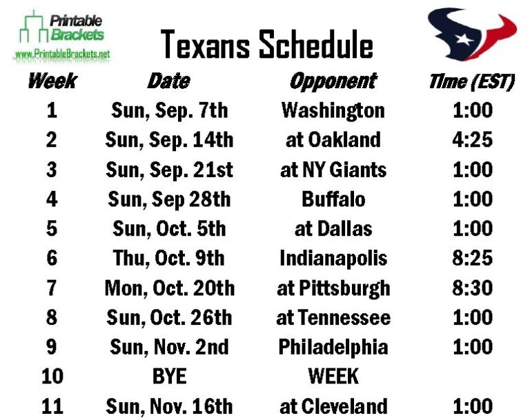Texans Schedule 2025 2025 Printable - We Love Printables