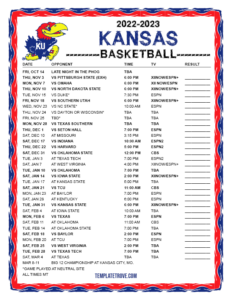 Ku Printable Basketball Schedule - We Love Printables